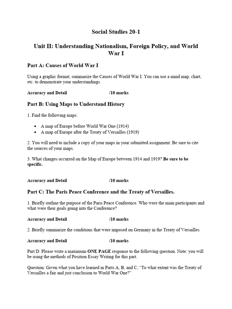 Social Studies 20-1 Understanding Nationalism and Foreign Policy ...