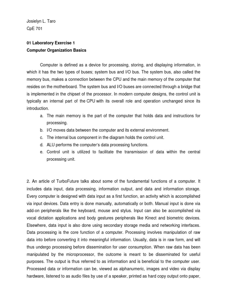 01 Laboratory Exercise 1 - Taro | PDF | Input/Output | Computer Data ...