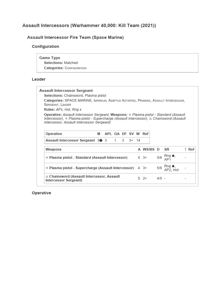Assault Intercessors Overview for Kill Team | PDF | Military
