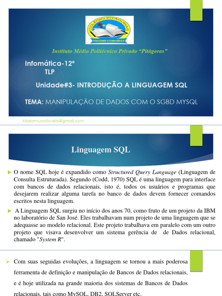 TLP-12-INFORMÁTICA - Aula 1 - SGBD MySQL | PDF | SQL | Gestão de dados