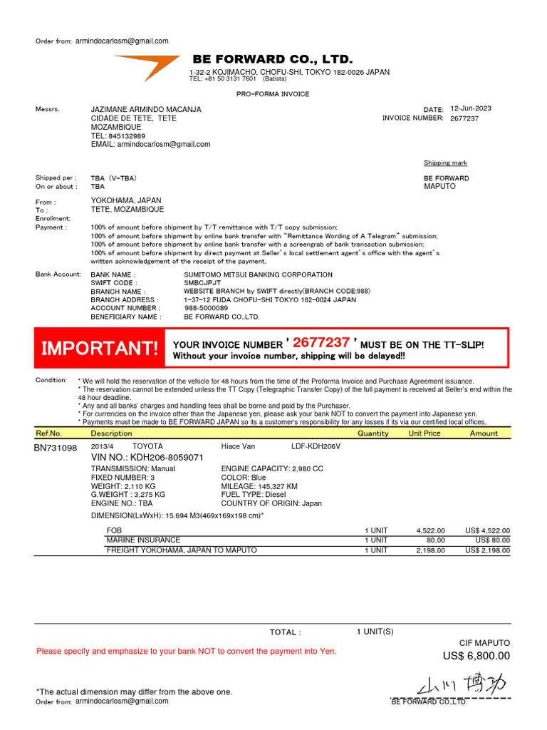 Proforma Invoice and Purchase Agreement No.2677237 | PDF