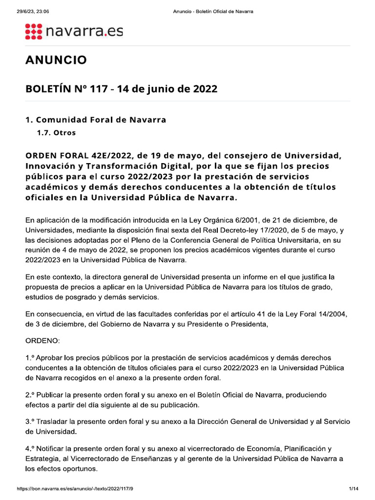 Orden Foral Precios | PDF