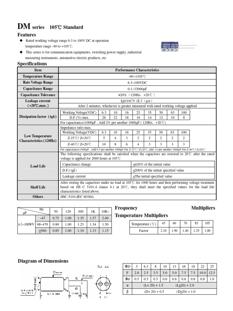 Acon (Radial Thru-Hole) DM Series | PDF | Capacitor | Capacitance