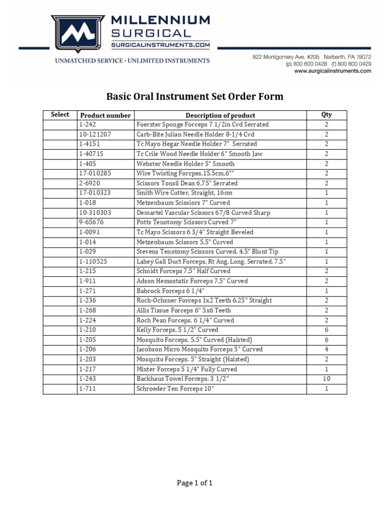Basic Oral Instrument Set | PDF | Medical Equipment