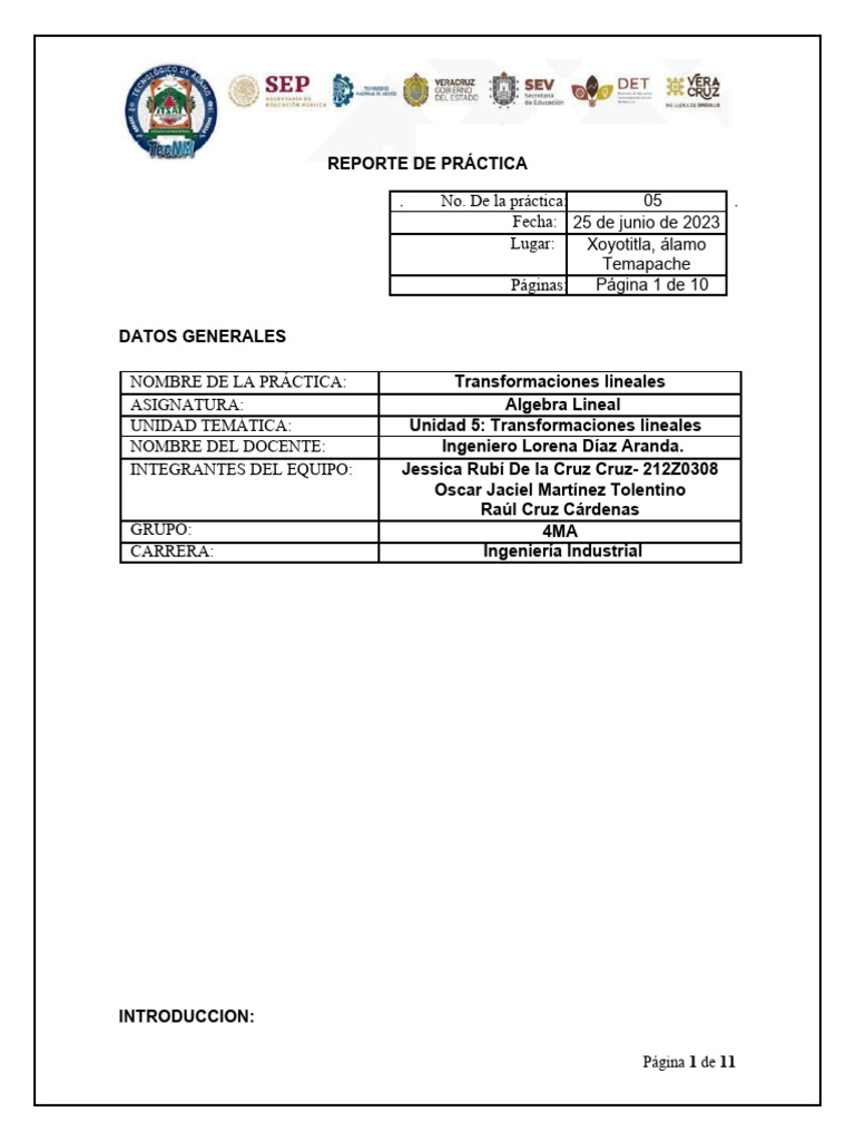 U5 Practica | PDF | Espacio vectorial | Mapa lineal