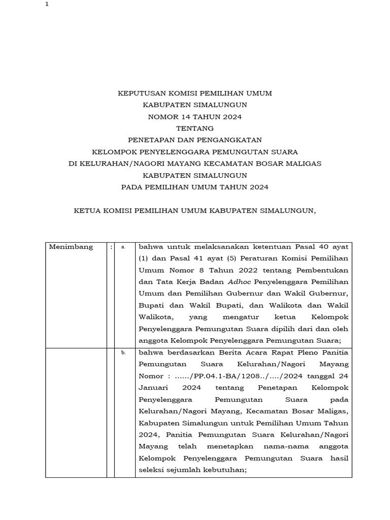 Format KPT PPS - Penetapan Dan Pengangkatan KPPS - 24 Jan 2024 | PDF