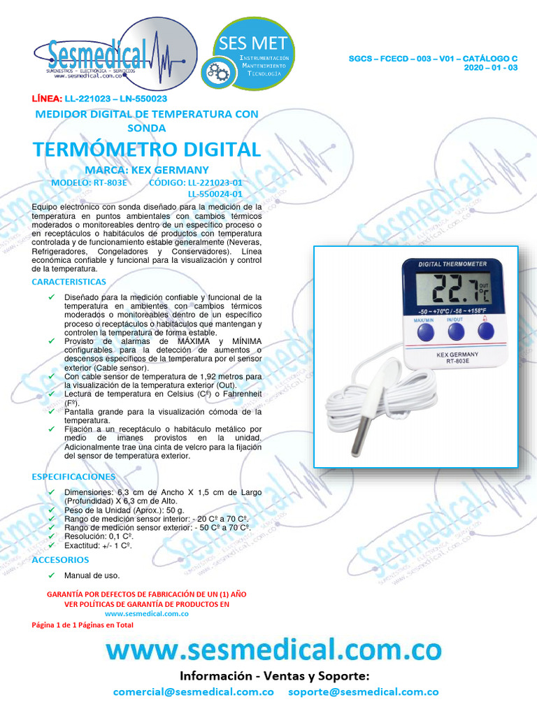 Termómetro Digital KEX RT-803E | PDF | Temperatura | Bienes manufacturados