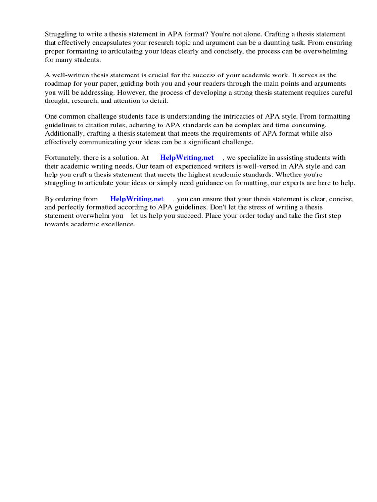 Apa Thesis Statement Sample | PDF | Thesis | Essays