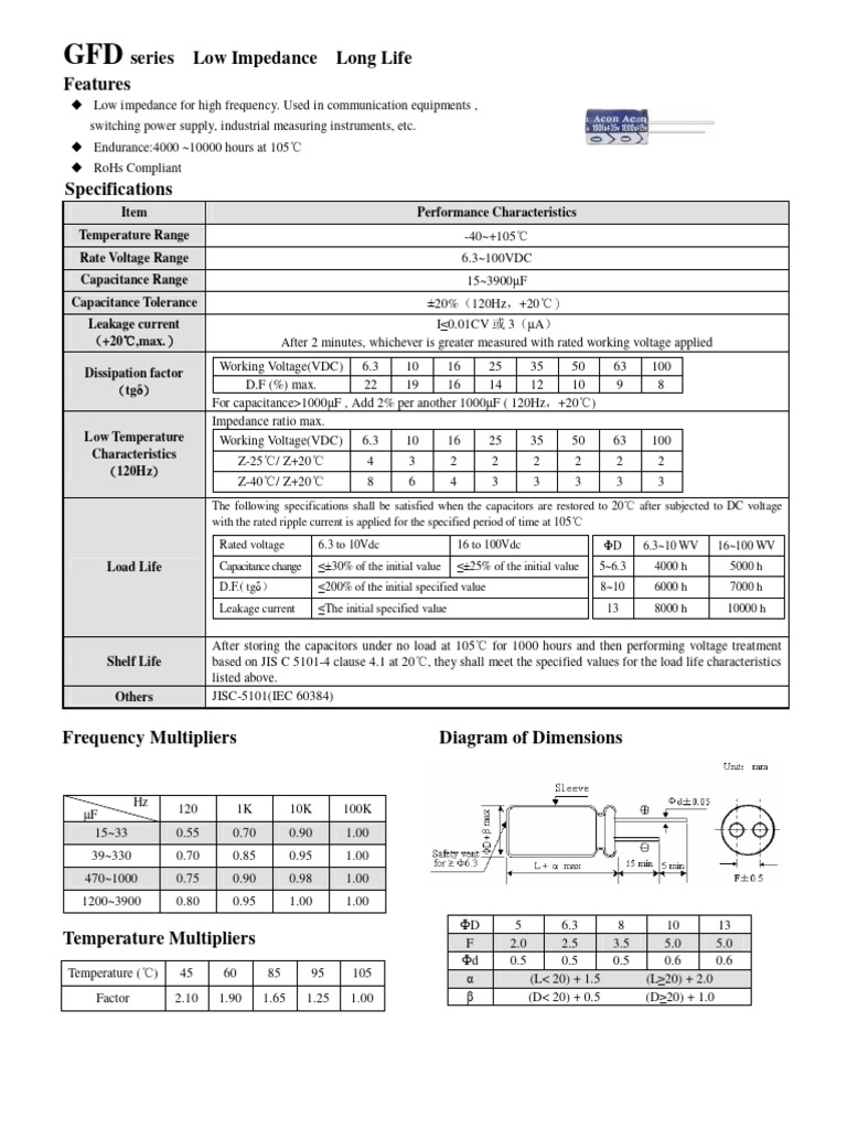 Acon (Radial Thru-Hole) GFD Series | PDF | Technology & Engineering