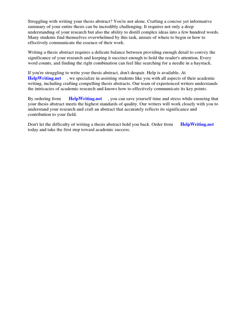 Thesis Sample Abstract Pdf Thesis Abstract Summary