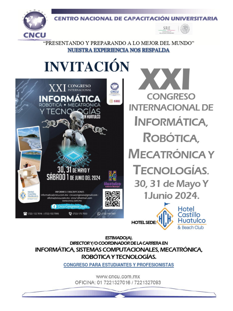 Roboti..cncu 2024 Mayo 30,31 y 1 Junio Xxi Congreso Interde Informática ...