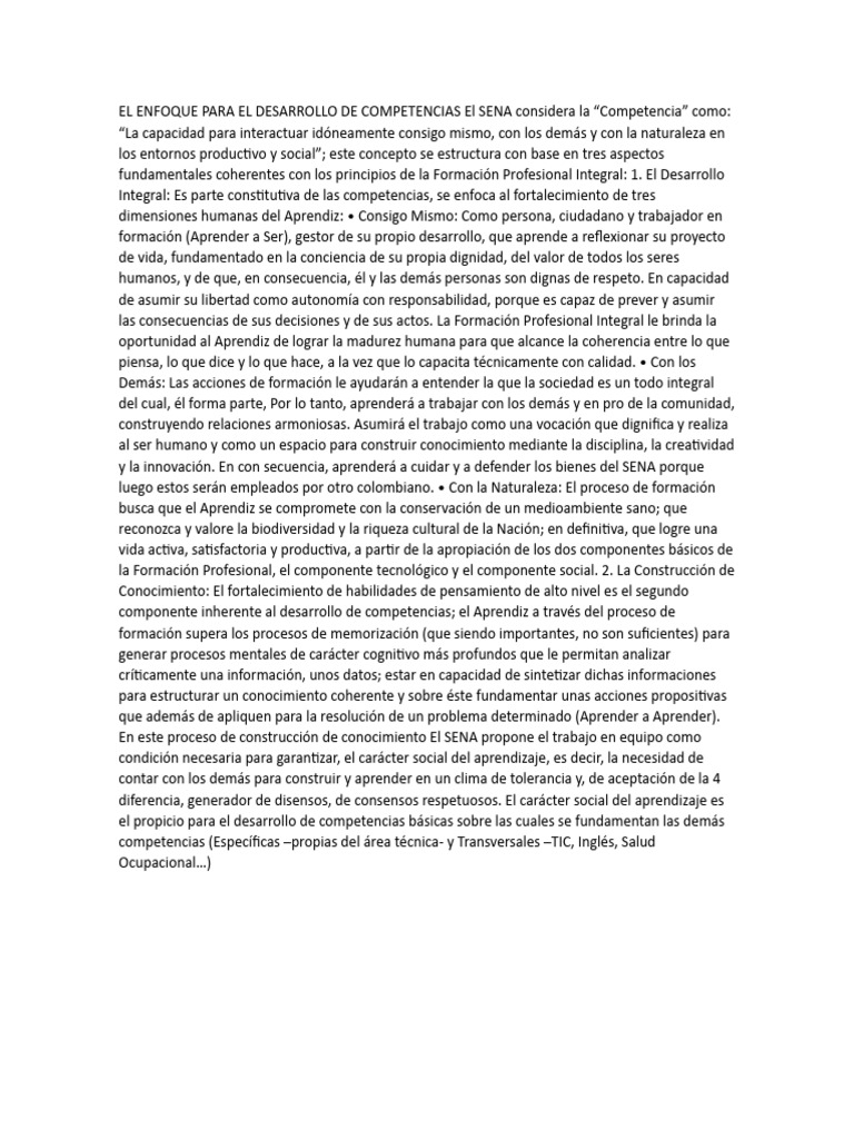 El Enfoque para El Desarrollo de Competencias El Sena Considera La ... El Enfoque para El Desarrollo de Competencias El Sena Considera La ...