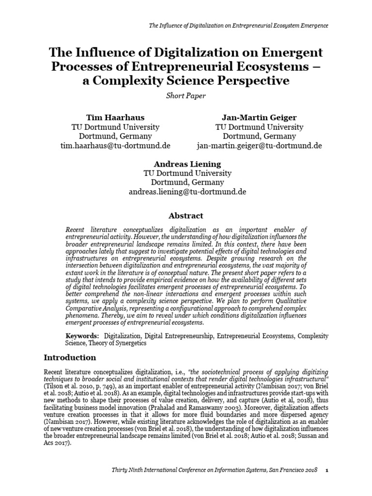 The Influence of Digitalization On Emergent Processes of Entrepre | PDF | Entrepreneurship ...