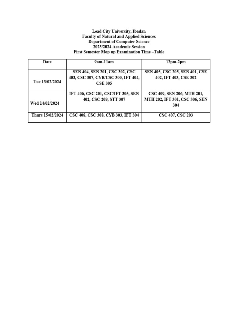 Mop Up Timetable | PDF | Technology & Engineering