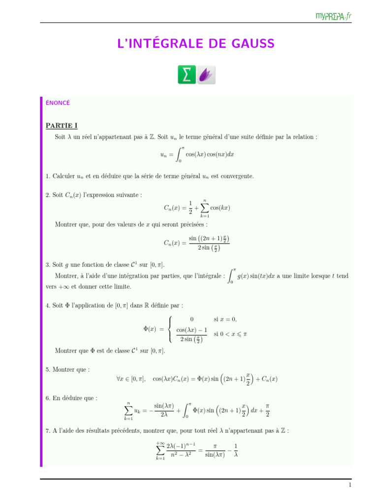 Intégrale de Gauss : Convergence et Applications | PDF | Intégral ...