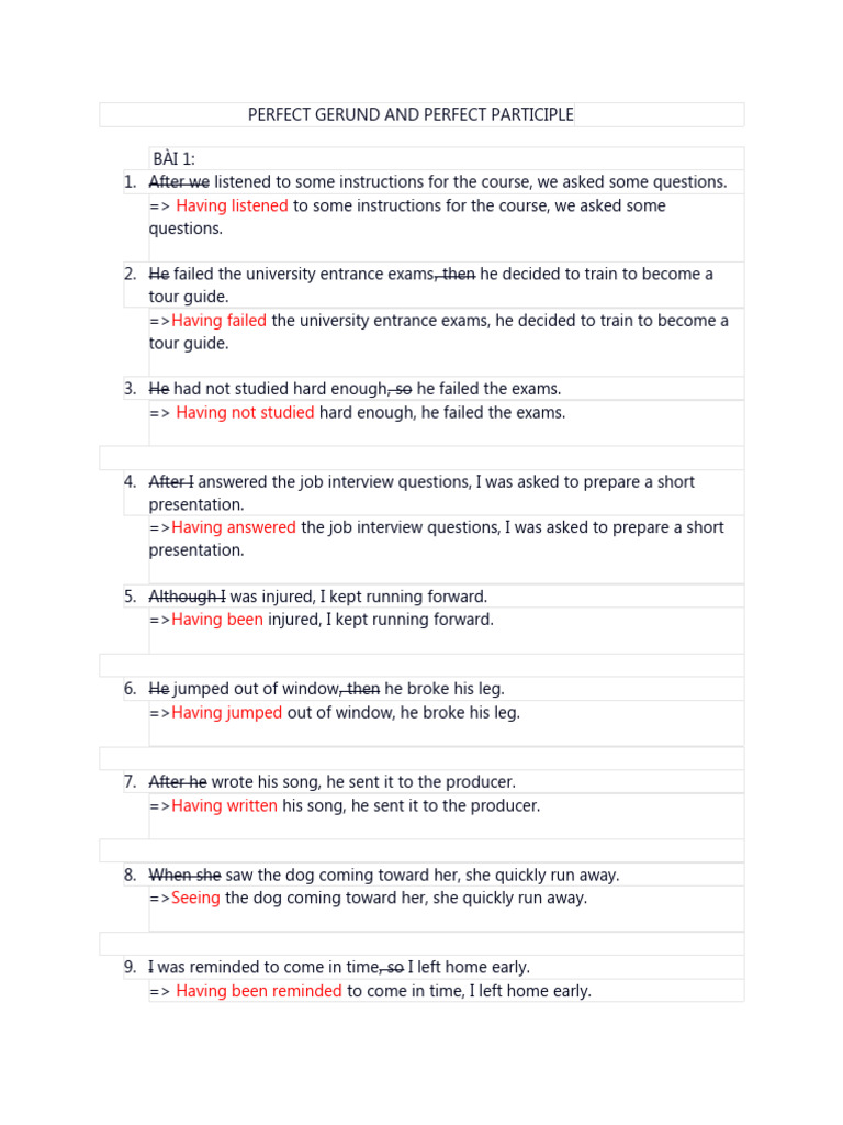 Perfect Gerund- dap an | PDF