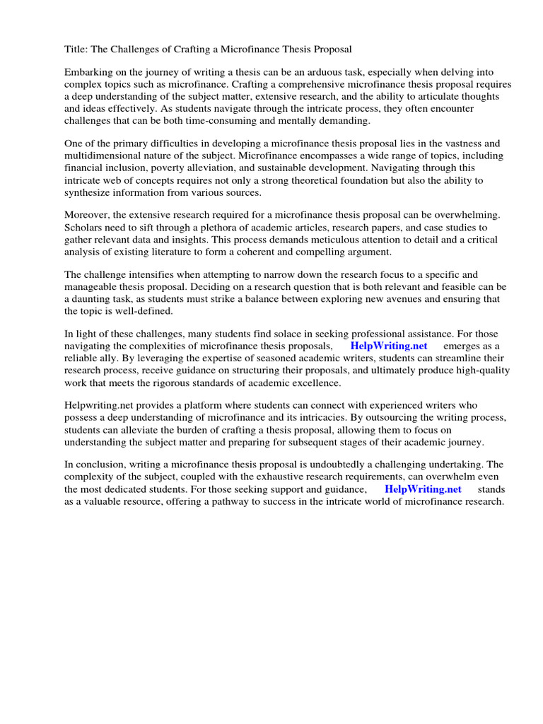 Microfinance Thesis Proposal | PDF | Microfinance | Poverty