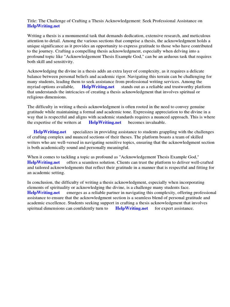 Acknowledgement Thesis Example God | PDF | Thesis | Taxes