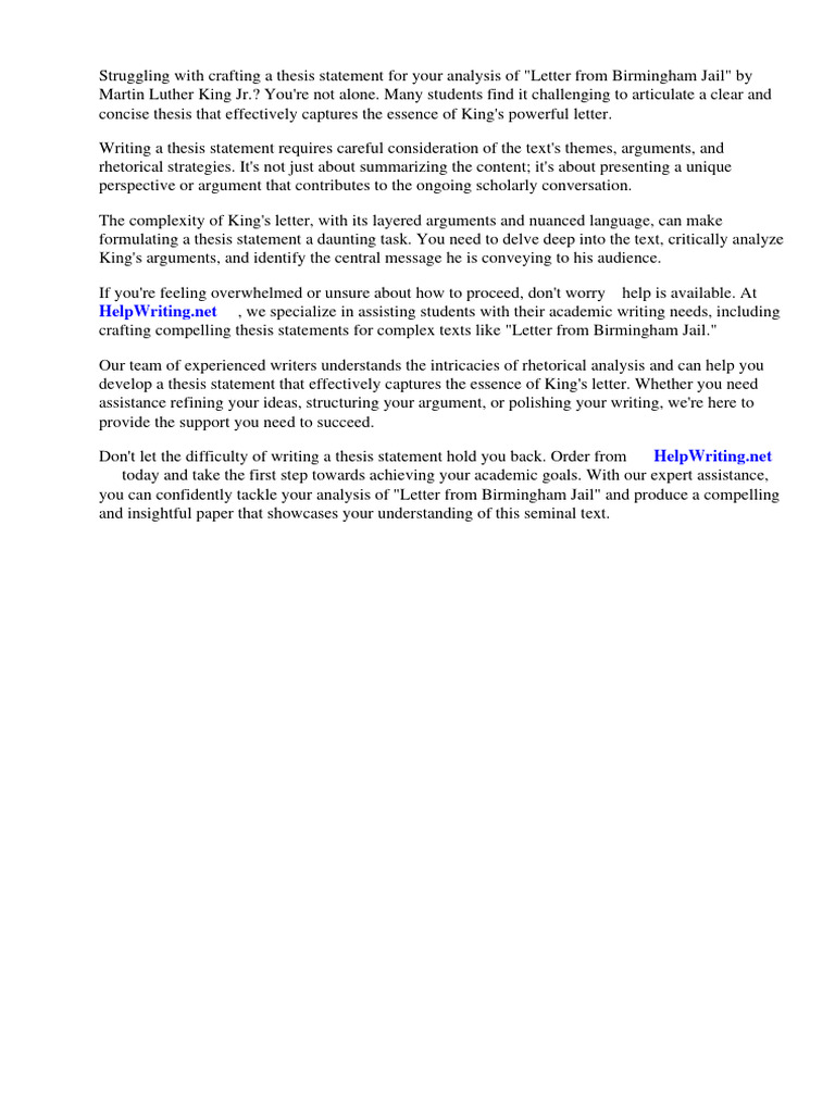 Thesis Statement in Letter From Birmingham Jail | PDF