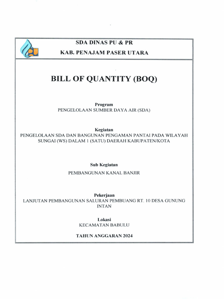 Contoh Boq Drainase | PDF