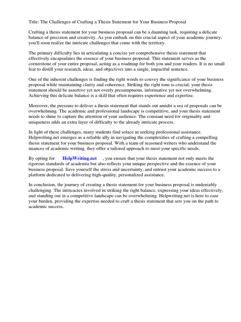 Thesis Statement For Business Proposal | PDF | Thesis | Information