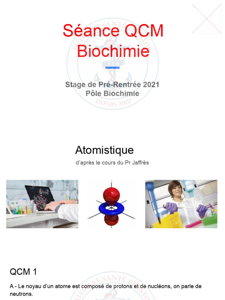 QCMs Biochimie 2021 | PDF