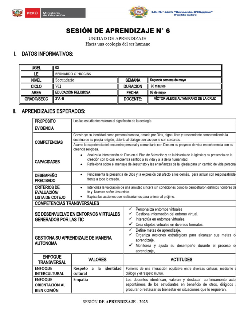 SESIÓN DE APRENDIZAJE n6 | PDF