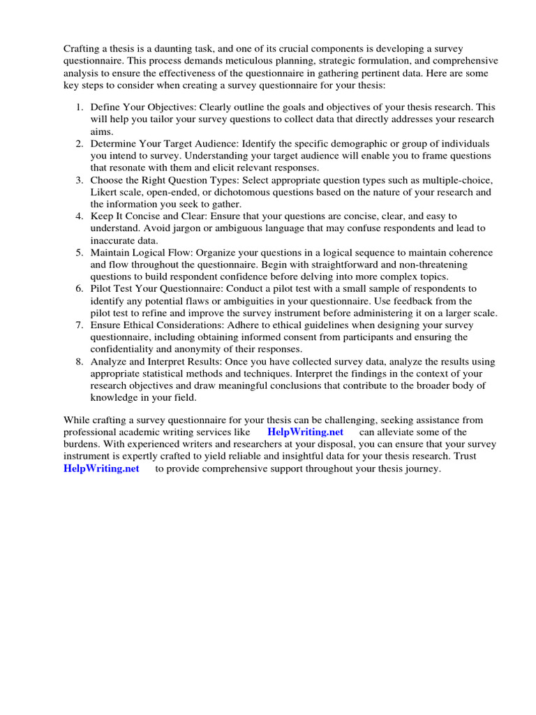 How To Make A Survey Questionnaire In Thesis Pdf Survey Methodology Thesis