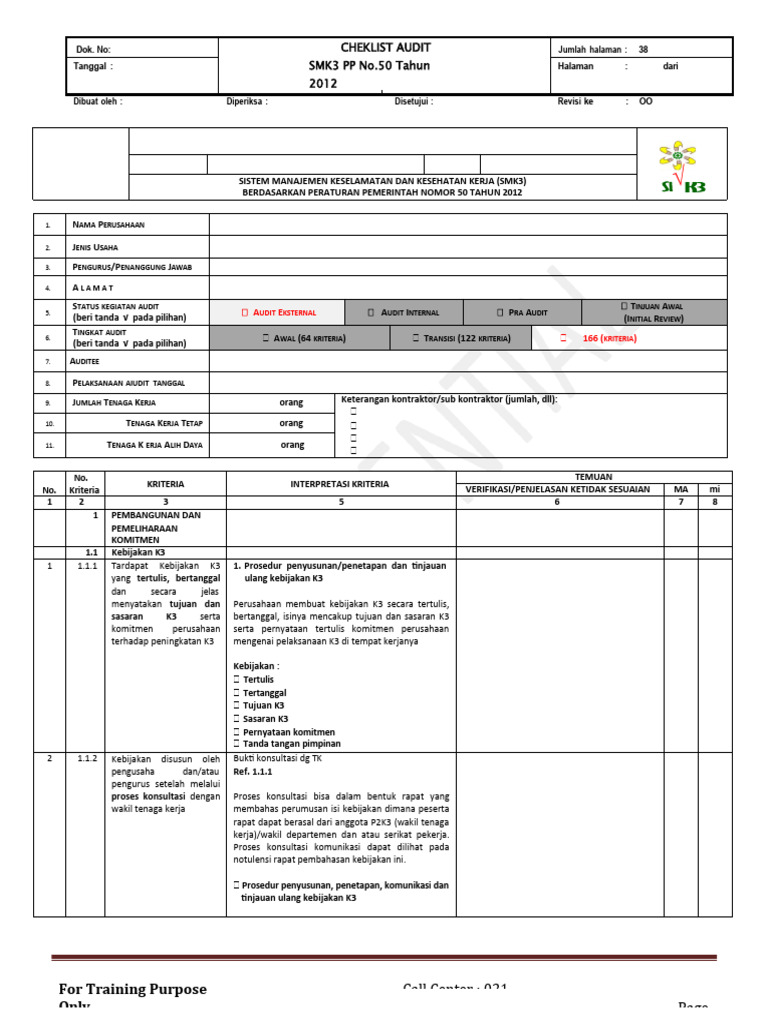 Form Deklarasi Audit SMK3 2012 | PDF