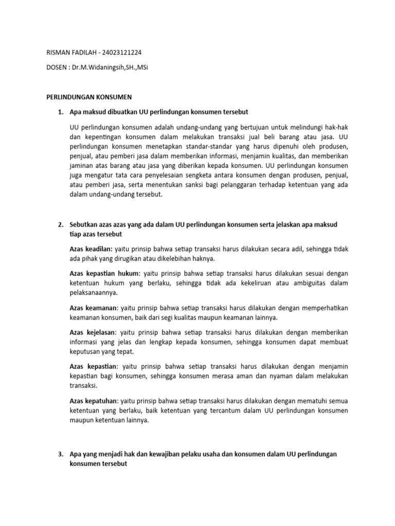 Risman Fadliah - Latihan Mata Kuliah Hukum Bisnis | PDF