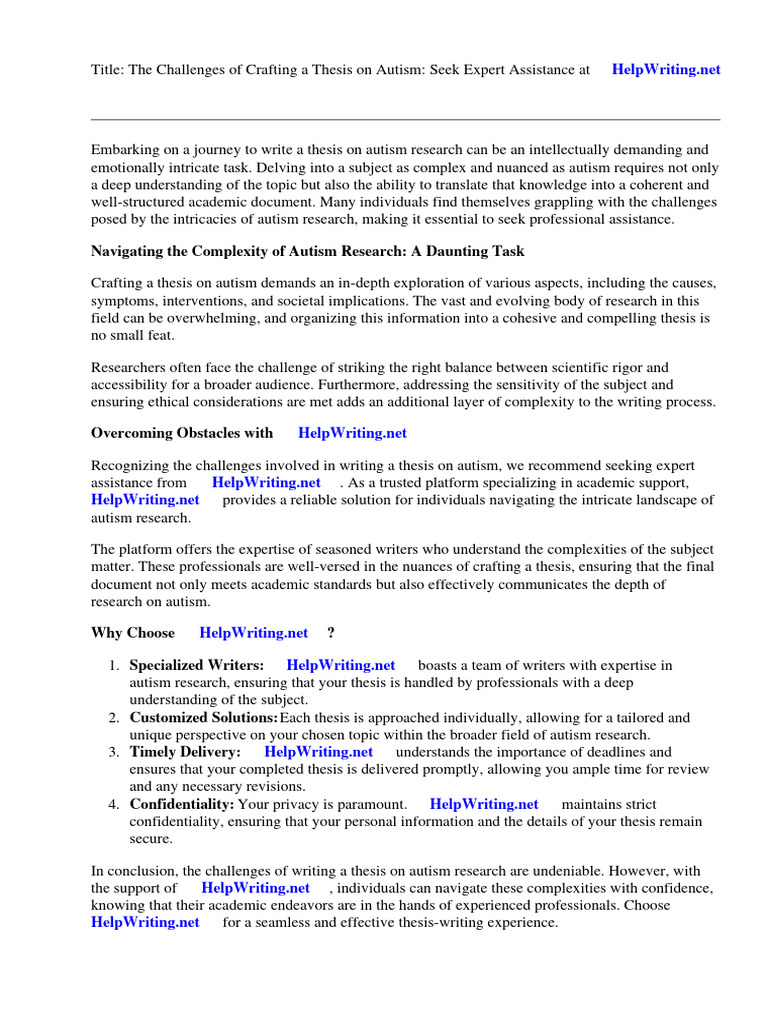 Thesis Autism Research Paper | PDF | Autism Spectrum | Mental Disorder