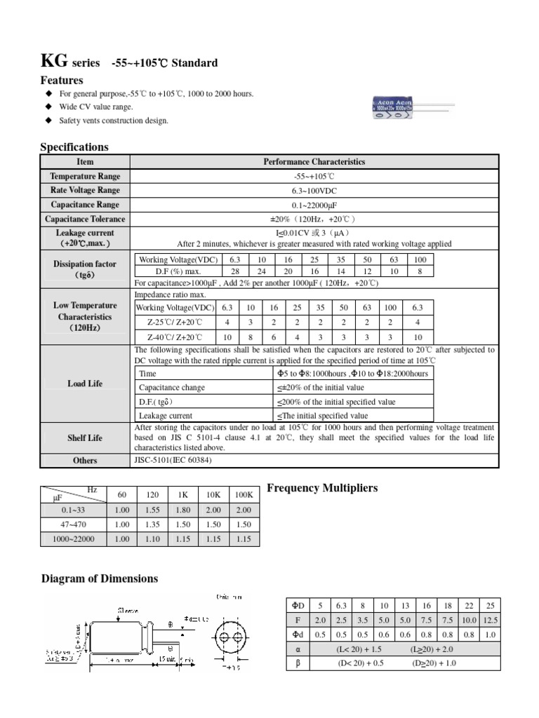 KG Series Capacitors Specifications | PDF | Capacitor | Electrical Components