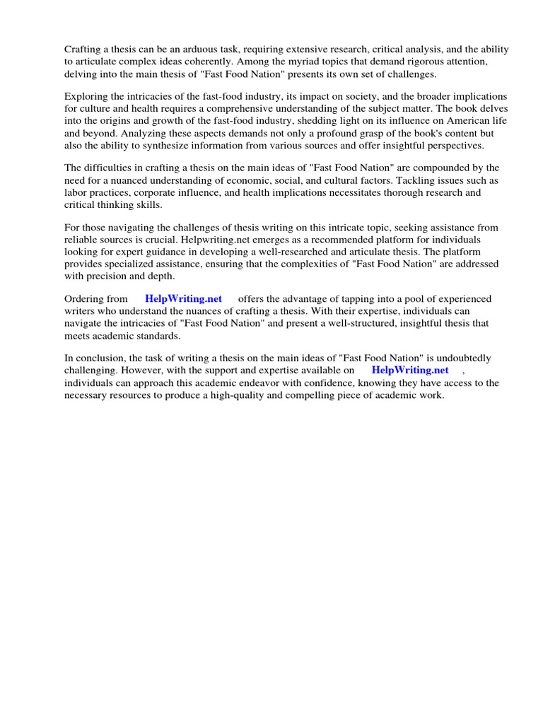 Thesis Challenges in Fast Food Nation | PDF | Mc Donald's | Fast Food