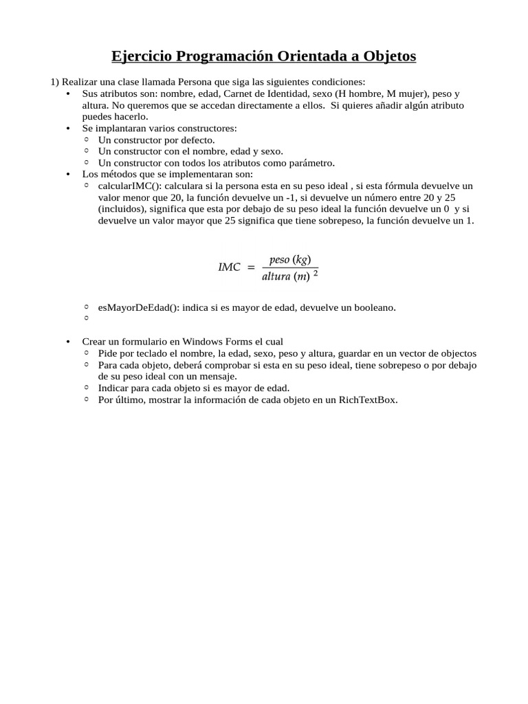 Ejercicios Programacion Orientada A Objetos | PDF | Constructor (Programación Orientada a ...