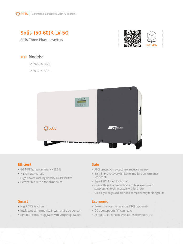 Datasheet Solis - (50-60) K-LV-5G Global V2.1 2022 08 | PDF | Photovoltaic System | Electrical ...