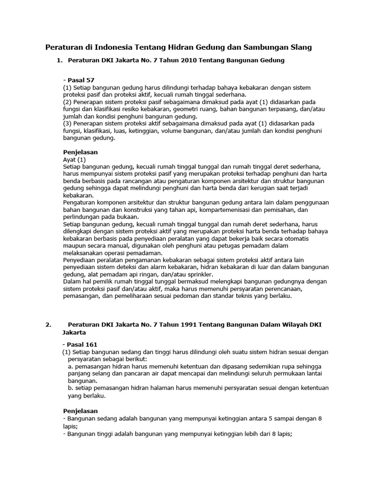 Peraturan Di Indonesia Tentang Hidran Gedung Dan Sambungan Slang | PDF