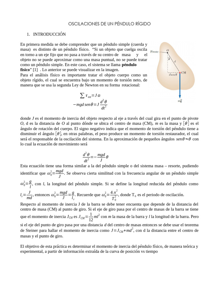 GUIA LAB #1 Péndulo físico | PDF | Péndulo | Rotación