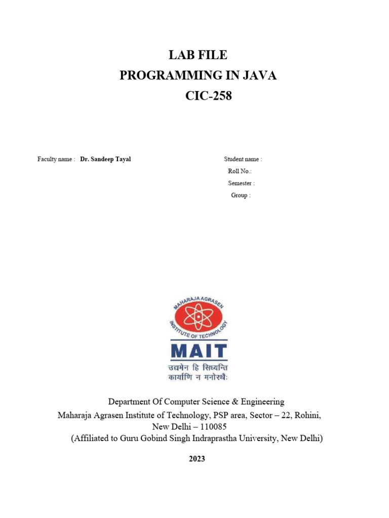 Programming - in - JavaLabmanual CIC 258 | PDF