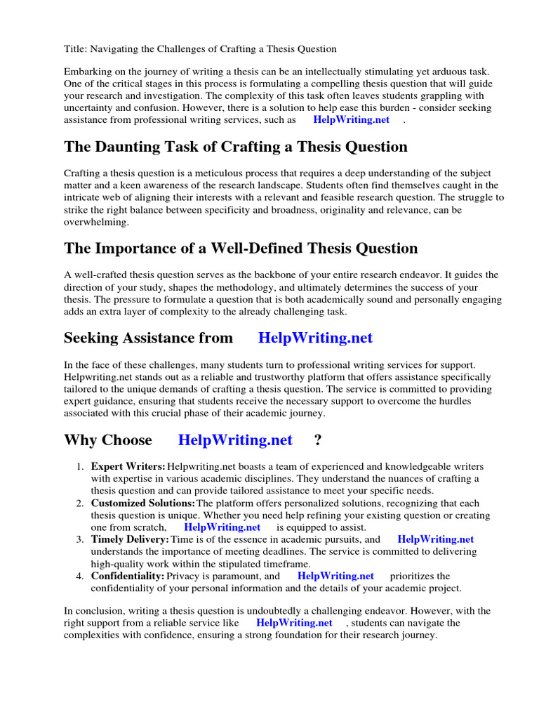 How Do You Write A Thesis Question | PDF | Essays | Thesis