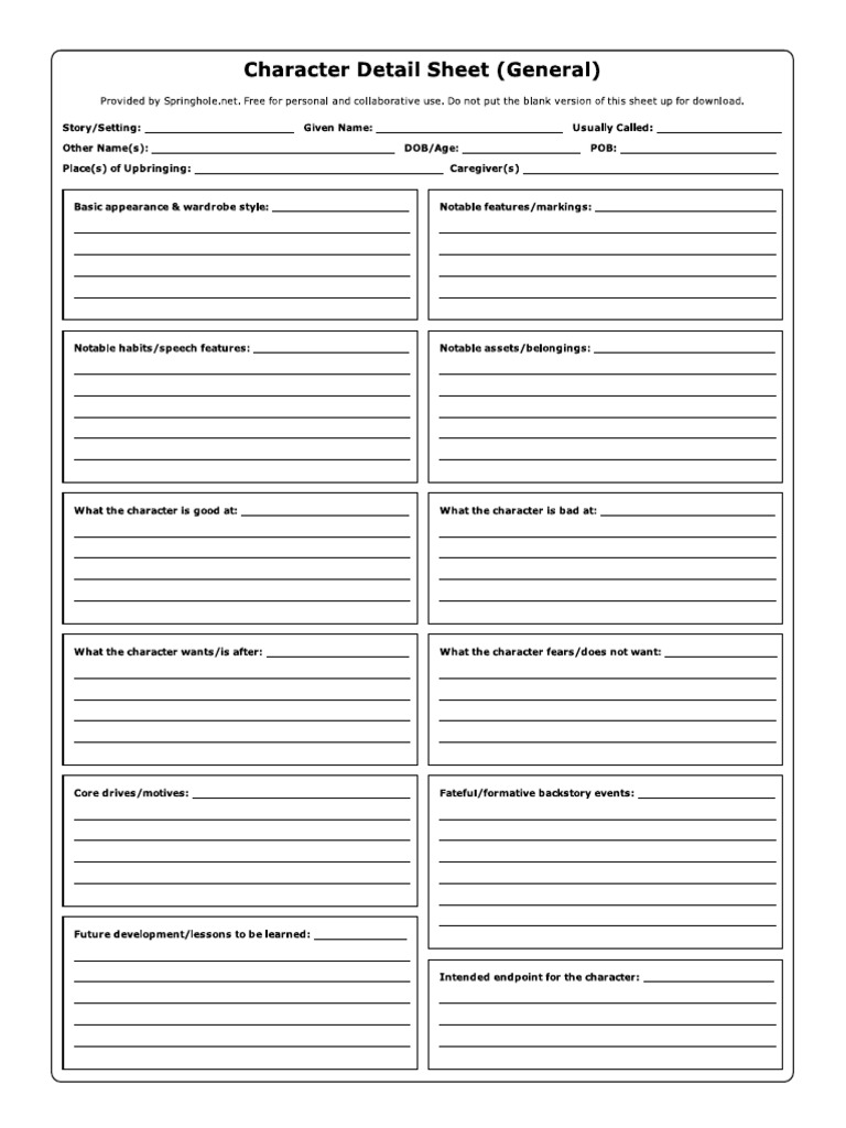 Character Detail Sheet General | PDF