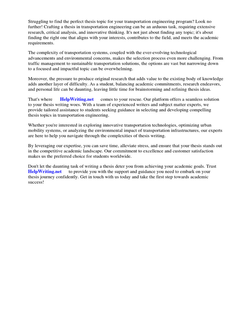 Thesis Topics For Transportation Engineering | PDF | Transport | Rail Transport