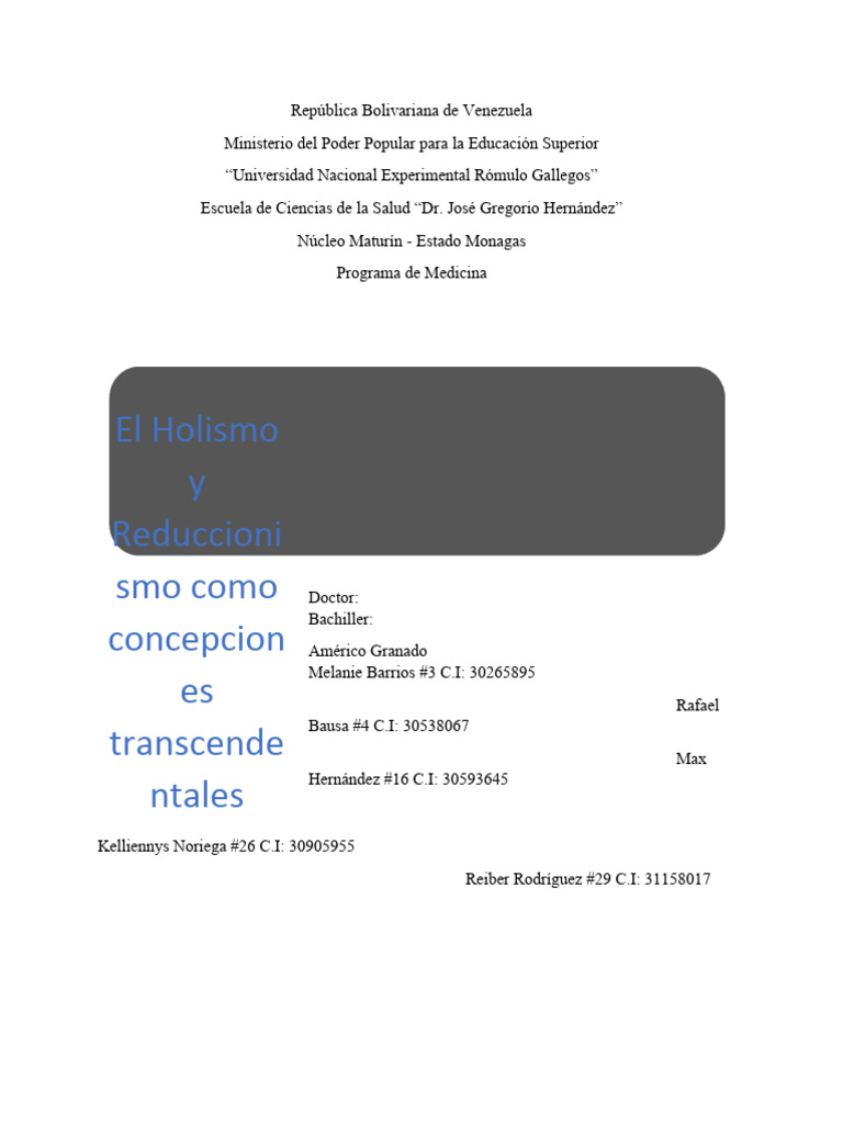 El Holismo y El Reduccionismo Como Concepciones Transcendentales | PDF ...