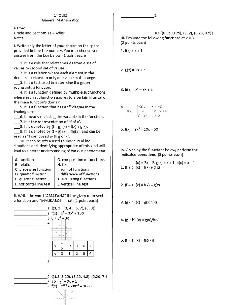 1st QUIZ - GENMATH | PDF