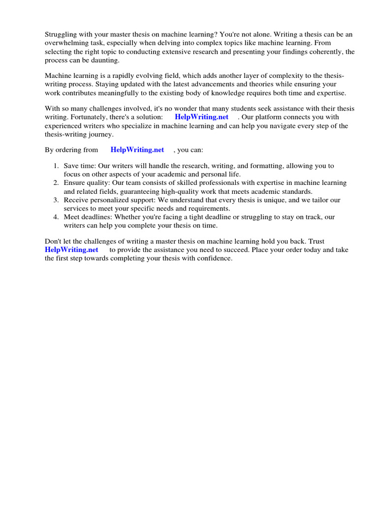 Master Thesis Topics Machine Learning | PDF