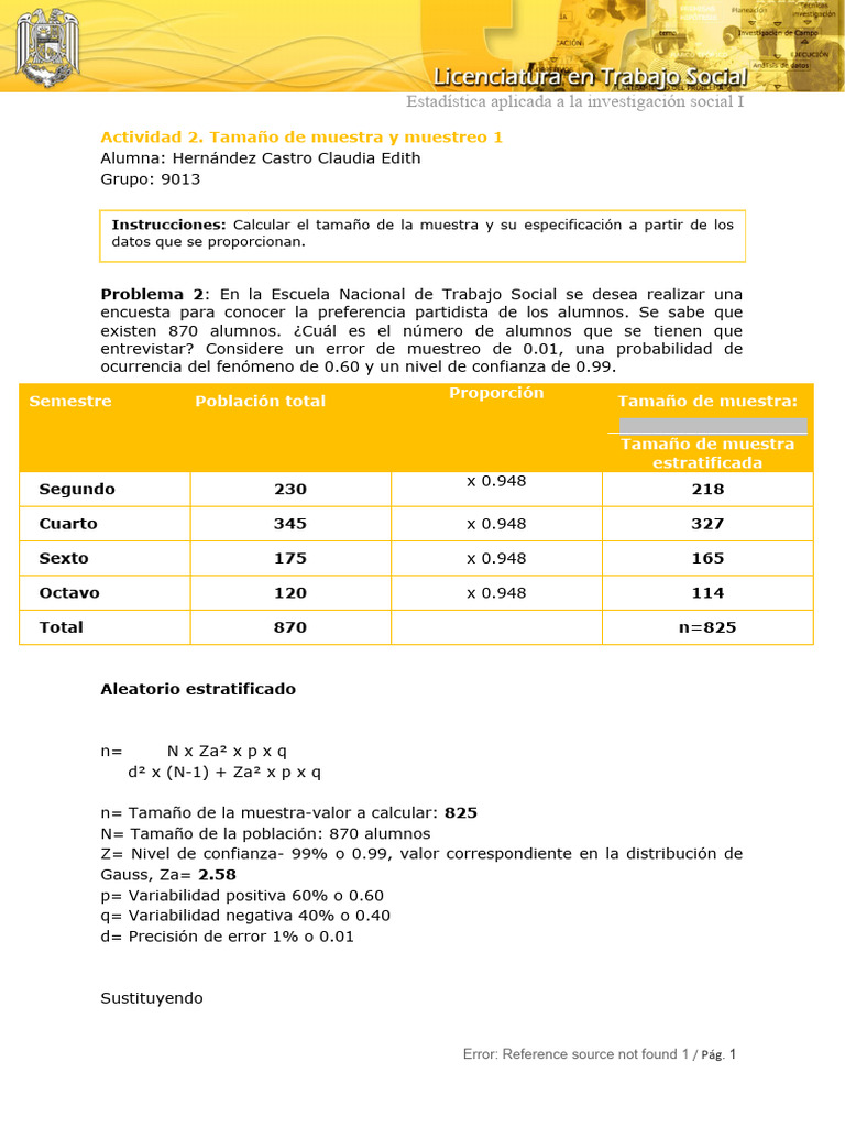 Actividad 2 - Tamaño de Muestra y Muestreo 1 | PDF | Muestreo (Estadísticas) | Determinación del ...