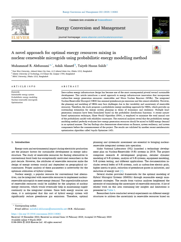 A Novel Approach For Optimal Energy Resources Mixing In Nuclear Renewable Microgrids Using
