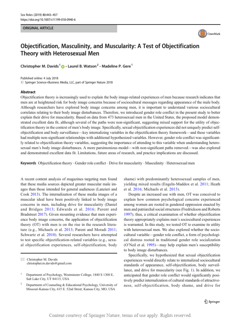 Objectification Masculinity and Muscularity A Test | PDF | Gender Role ...