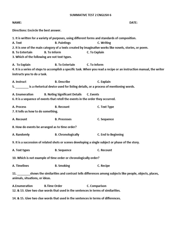No.2 Summative Test 2 in English 6 | PDF