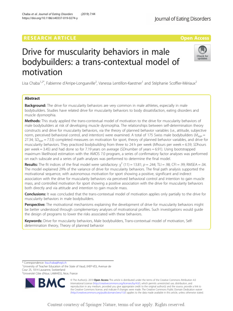 Drive for Muscularity in Male Bodybuilders | PDF | Motivation ...