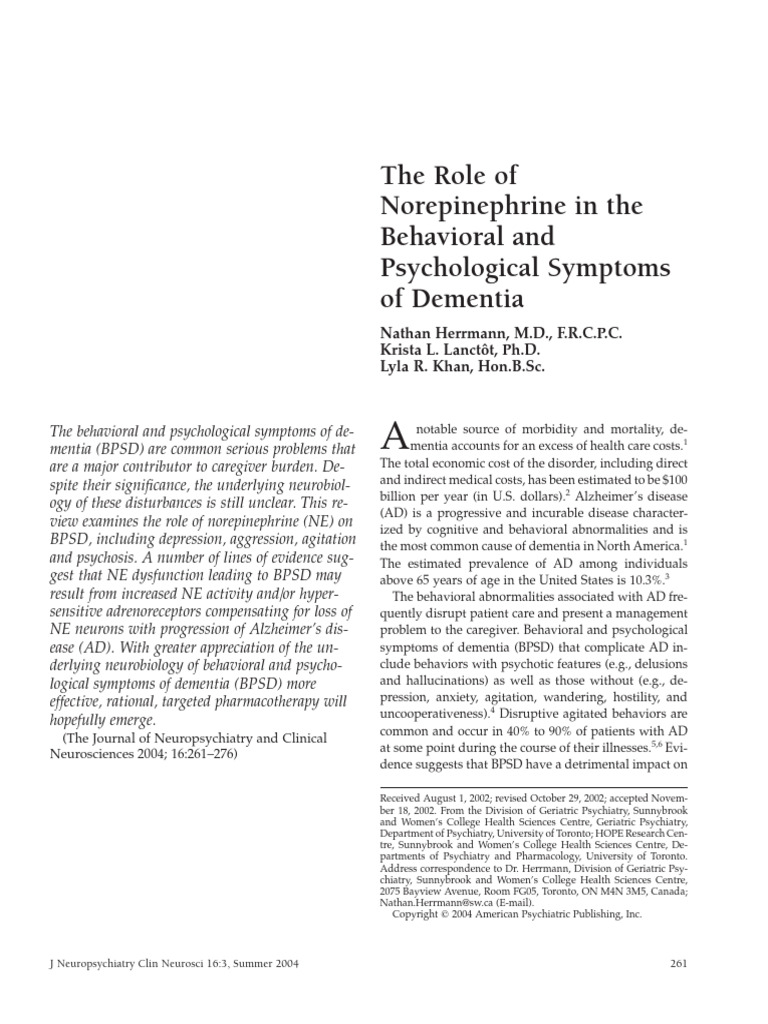 Herrmann Et Al 2004 The Role of Norepinephrine in The Behavioral and Psychological Symptoms of ...